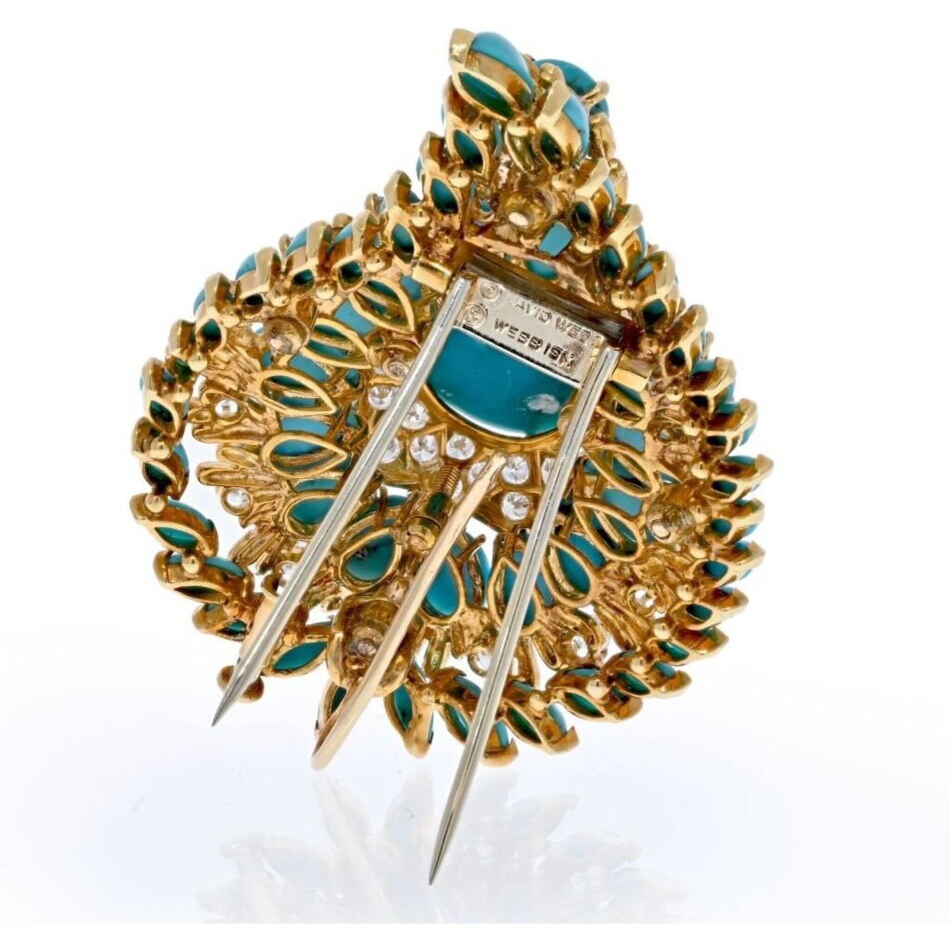 David Webb - Platinum & 18K Yellow Gold 1970's Turquoise And Diamond F ...