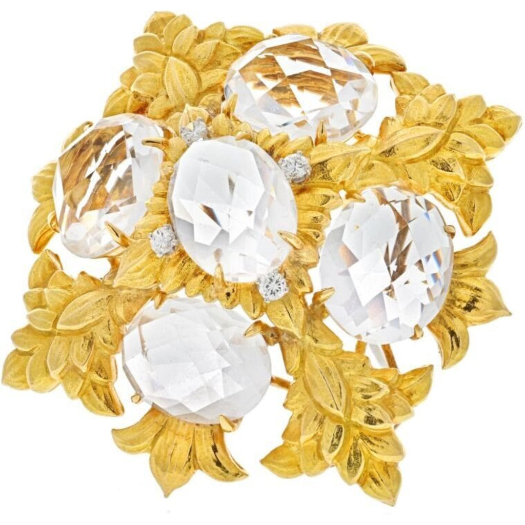 David Webb Platinum & 18K Yellow Gold Checkerboard Cut Rock Crystal Pe ...