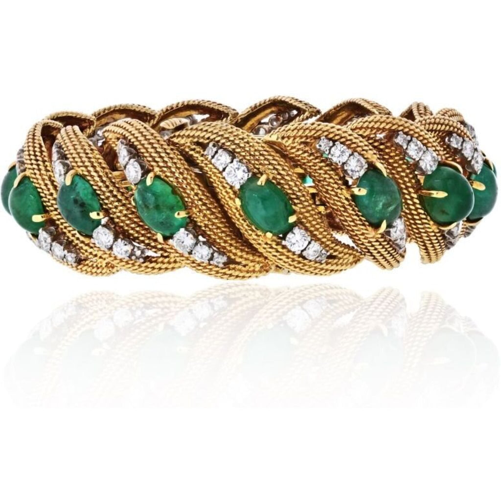 David Webb - Platinum & 18K Yellow Gold Diamonds, Cabochon Emeralds Br ...