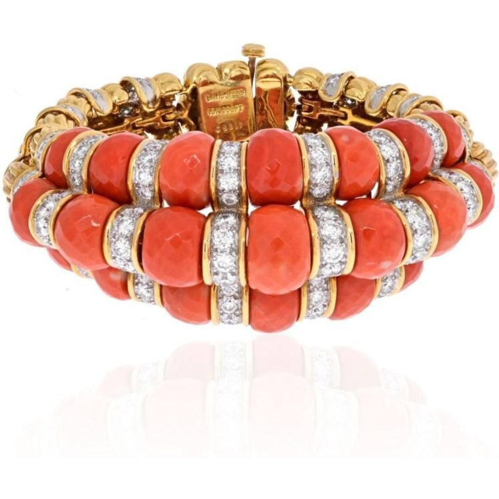 David Webb - Platinum & 18K Yellow Gold Faceted Coral And Diamond Brac ...