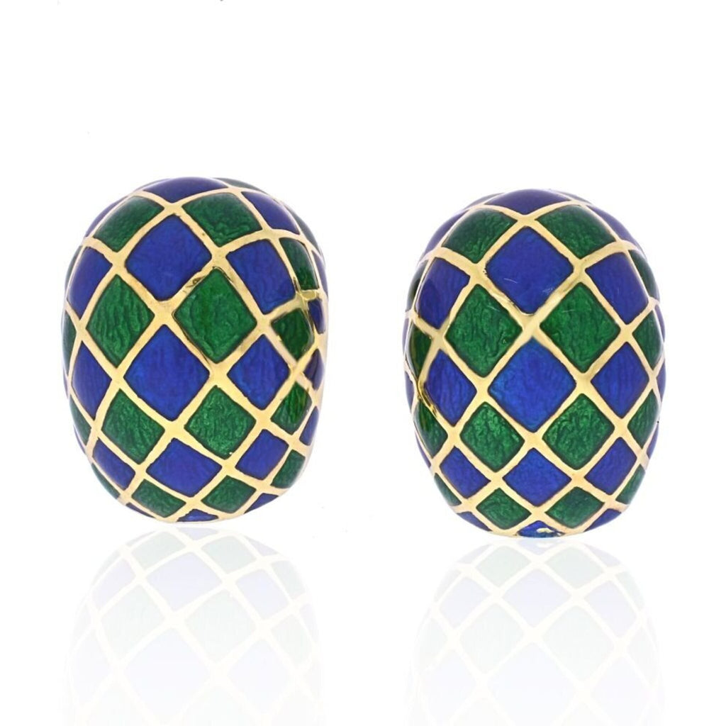 David Webb - Platinum & 18K Yellow Gold Green And Blue Checkerboard En ...