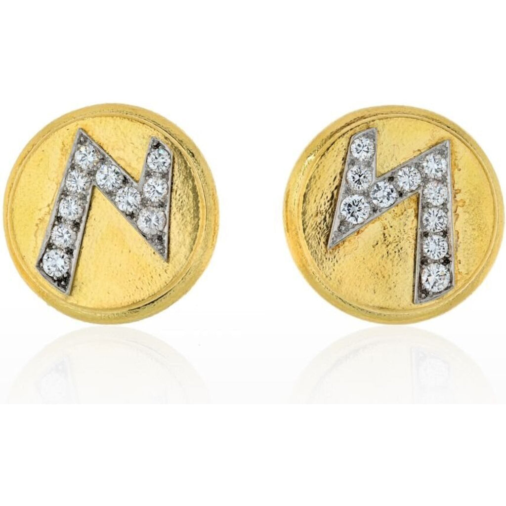 David Webb - Platinum & 18K Yellow Gold Round Disks With Diamond Bolt ...