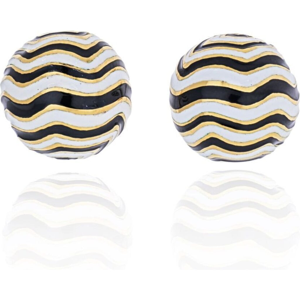 David Webb - Platinum & 18K Yellow Gold Signature Zebra Enamel Round E ...