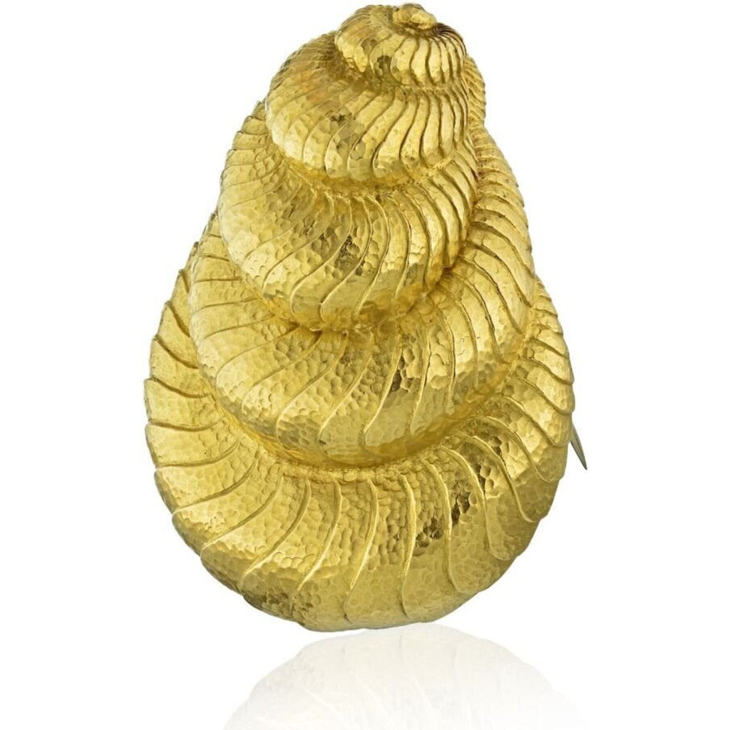 David Webb - Shell Platinum & 18K Yellow Gold Hammered Finish Brooch ...